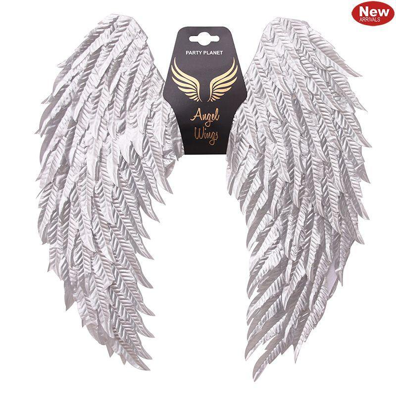 Metallic Silver Angel Wings 45cm The Base Warehouse