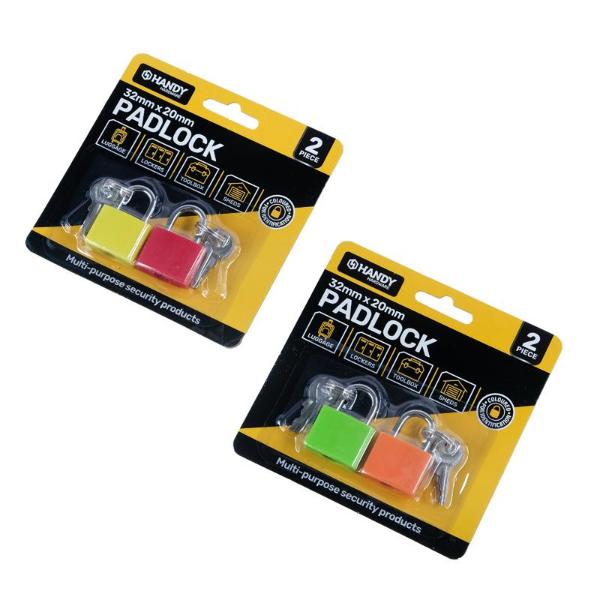 2 Pack Neon Coloured Padlock - 20mm | The Base Warehouse