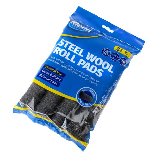 8 Pack Steel Wool Roll Pads | The Base Warehouse