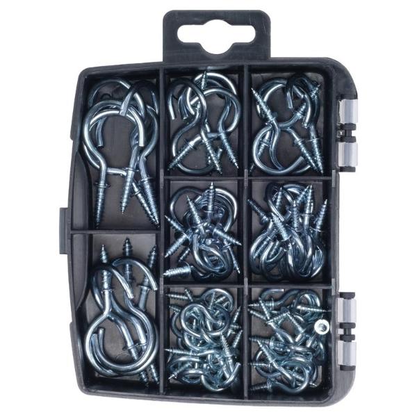 70 Pack Galvanised Iron Assorted Fasteners & Fixings Screw Hooks In ...
