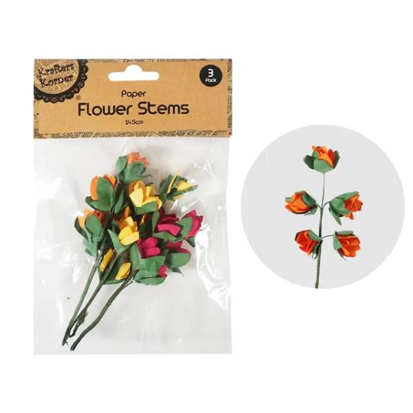 3 Pack Paper Flower Stems - 14.5cm | The Base Warehouse