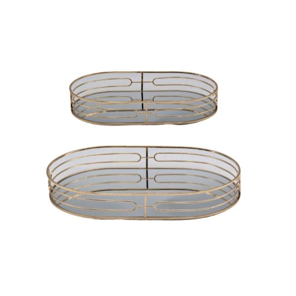 Champagne Gold Oval Mirror Tray - 40cm x 25cm x 6cm | The Base Warehouse