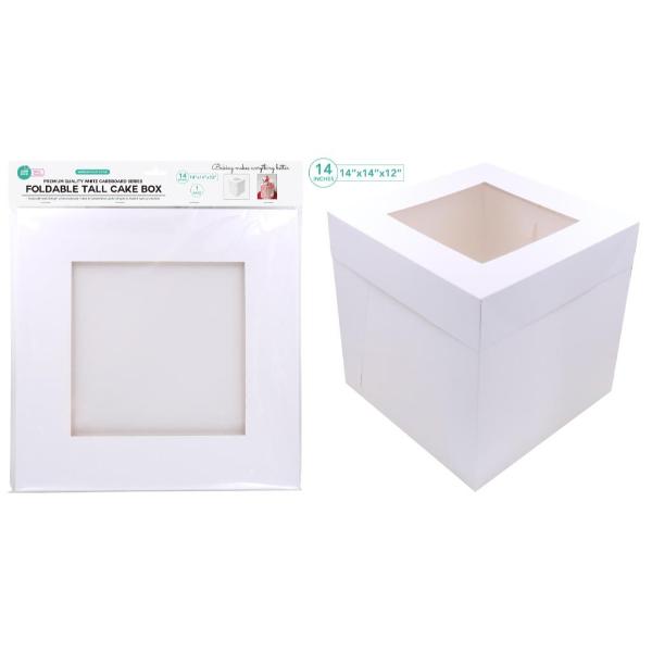 White Tall Cardboard Foldable Cake Box With Window - 35cm x 35cm x 35cm ...