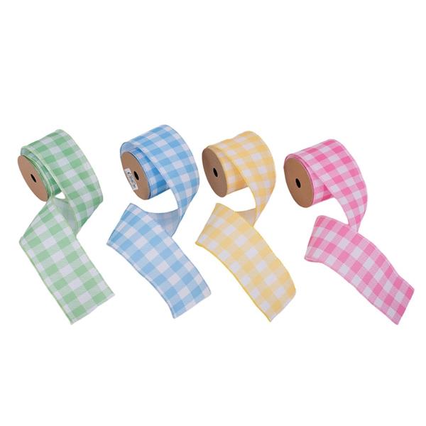 Assorted Easter Gingham Ribbon With Wire Edging In PDQ - 6.3cm x 500cm ...