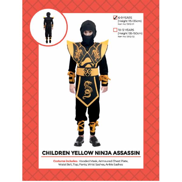 Children Yellow Ninja Assassin Costume - 6 - 9 | The Base Warehouse