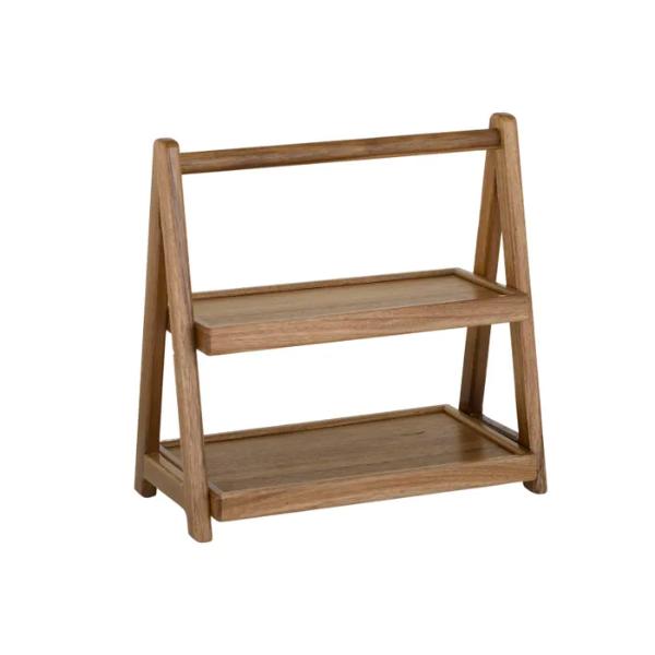 Natural Gusto Wood 2 Tier Shelf - 35cm x 19cm x 35cm | The Base Warehouse