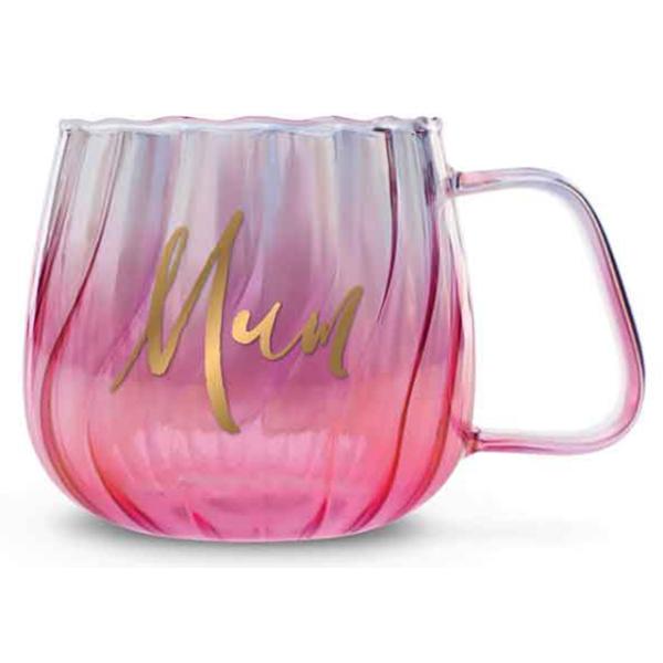 Pink Twirl Mum Glass Mug - 650ml | The Base Warehouse