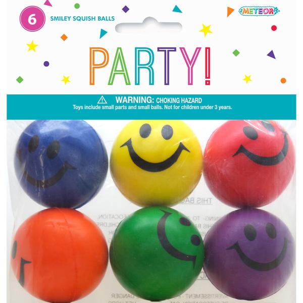 6 Pack Mini Smiley Squish Balls | The Base Warehouse