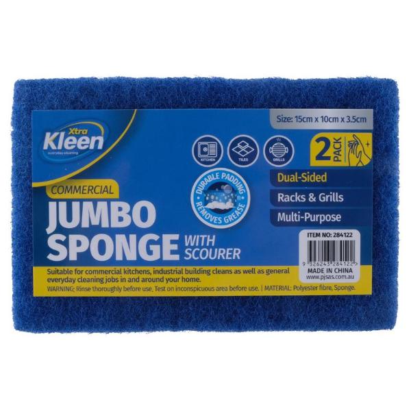 2 Pack Jumbo Sponge With Top Scourer - 15cm x 10cm x 3.5cm | The Base ...