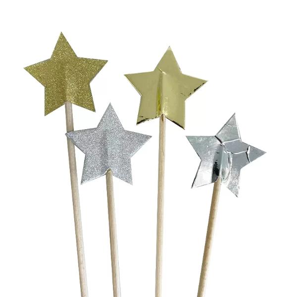 12 Pack Gold & Silver Star Picks - 21cm | The Base Warehouse