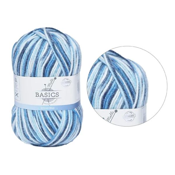 Multi School Blue Basic Super Blend Yarn - 100g | The Base Warehouse