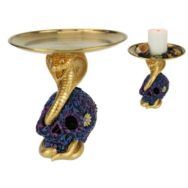 Marble Skull With Gold Snake Table - 20cm | The Base Warehouse