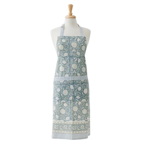 Anjali Cotton Block Blue Apron - 70cm x 90cm | The Base Warehouse