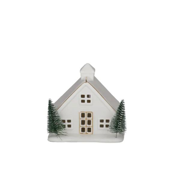 White Christmas Porcelain House & Trees - 10cm x 10cm | The Base Warehouse