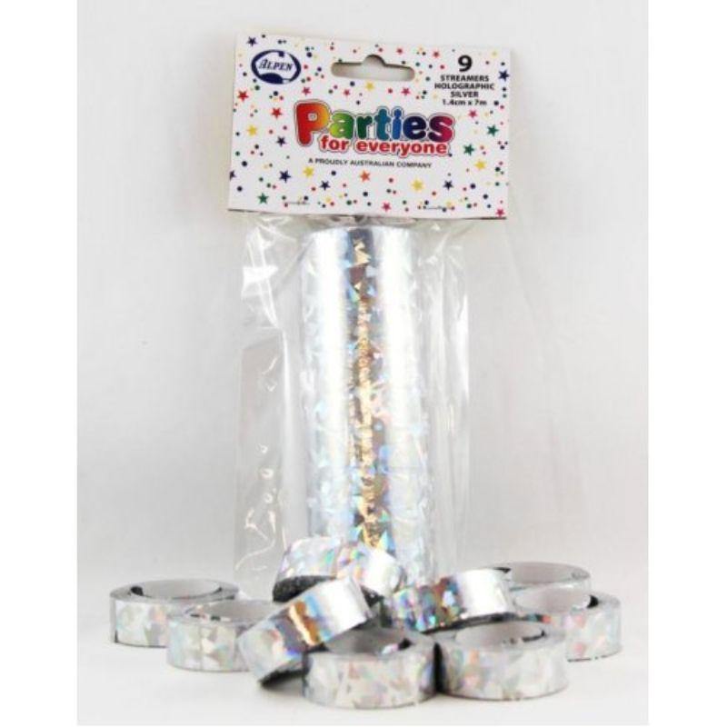 9 Pack Silver Holographic Streamers - 7m | The Base Warehouse