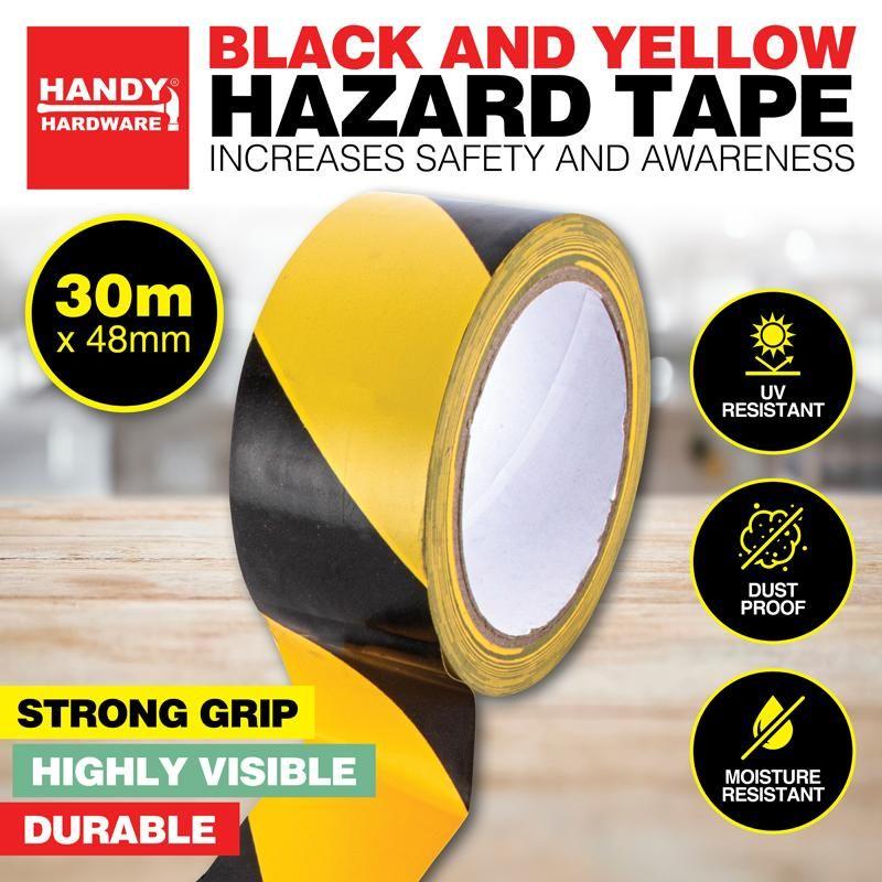Black & Yellow Hazard Tape - 48mm x 30m | The Base Warehouse