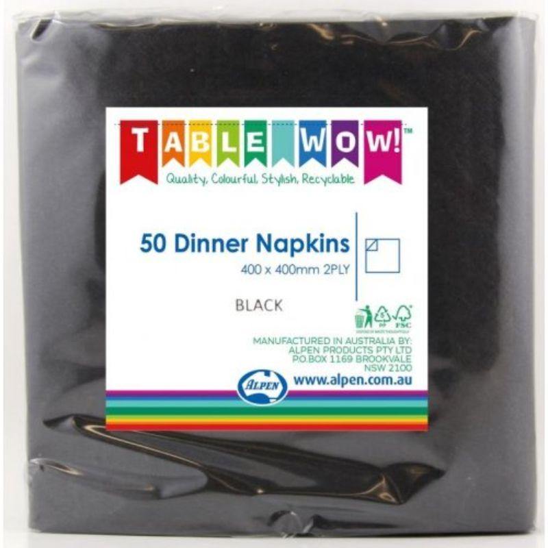 50 Pack Black Dinner Napkins - 40cm | The Base Warehouse