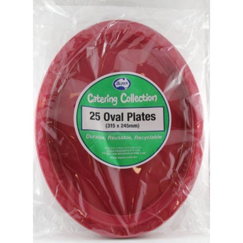 25 Pack Burgundy Oval Plates - 31.5cm x 24.5cm | The Base Warehouse