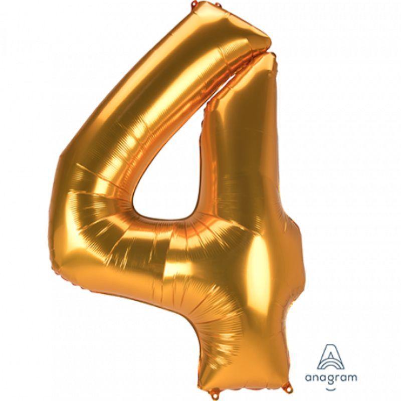 Gold Jumbo Number 4 Foil Balloon - 91cm x 137cm | The Base Warehouse