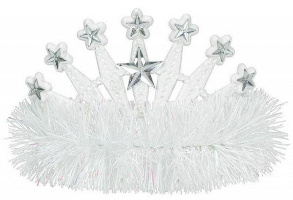 White Plastic Tiara with Tinsel - 10cm x 13cm | The Base Warehouse