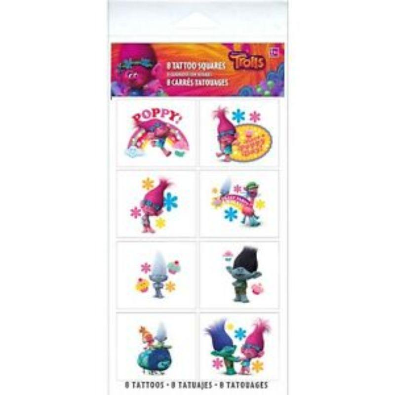 8 Pack Trolls Tattoo Favor - 5cm x 4cm | The Base Warehouse