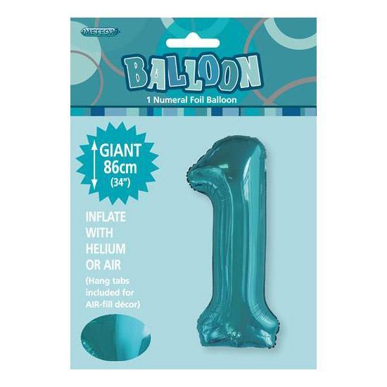 Teal Number 1 Foil Balloon - 86cm | The Base Warehouse