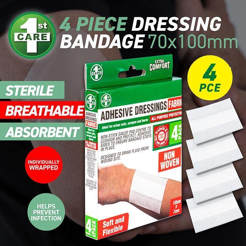 4 Pack Dressing Bandages - 70mm x 100mm | The Base Warehouse