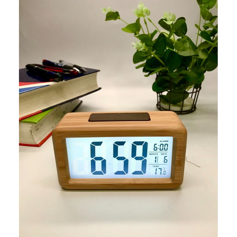 Timber Digital Table Clock - 14cm x 7.5cm x 5cm | The Base Warehouse