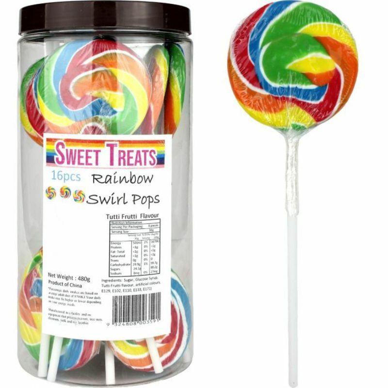 16 Pack Rainbow Swirl Pops - 480g | The Base Warehouse