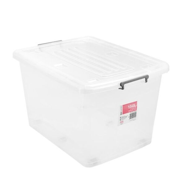 Clear Storage Roller Tub Container With Wheels - 150L | 79cm | The Base ...