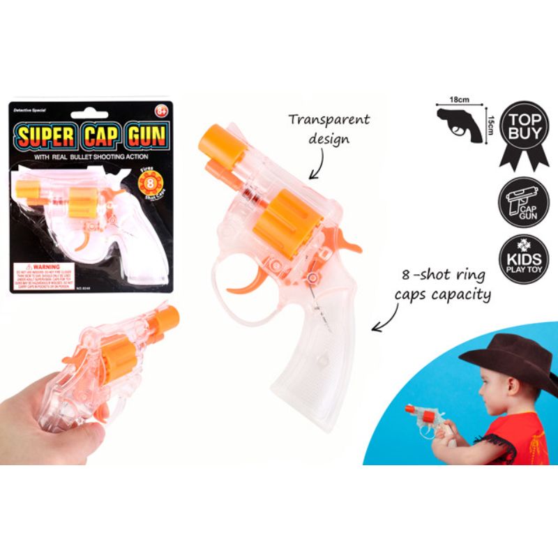 Orange & Clear 8 Shot Capgun Revolver Toy - 14cm | The Base Warehouse