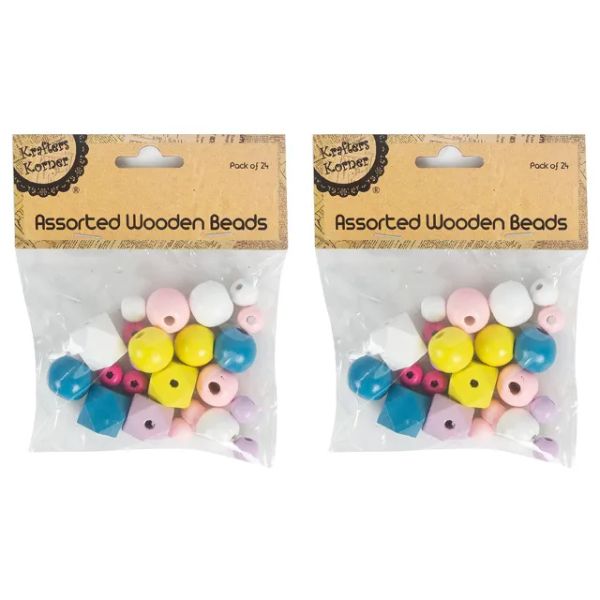 24 Pack Assorted Wooden Beads | The Base Warehouse