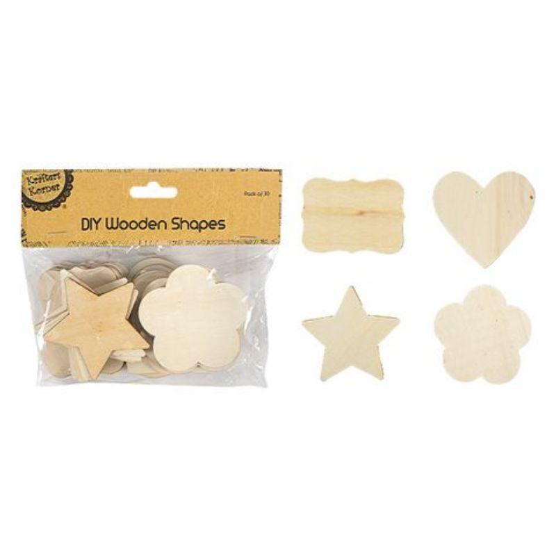 30 Pack DIY Wooden Shapes - 7cm | The Base Warehouse