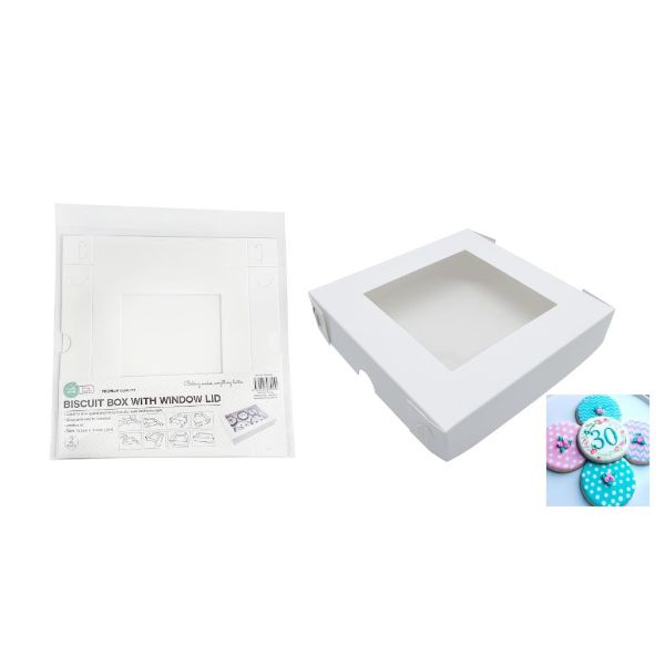 2 Pack Biscuit Box With Window Lid - 15.5cm x 15.5cm x 3cm | The Base ...