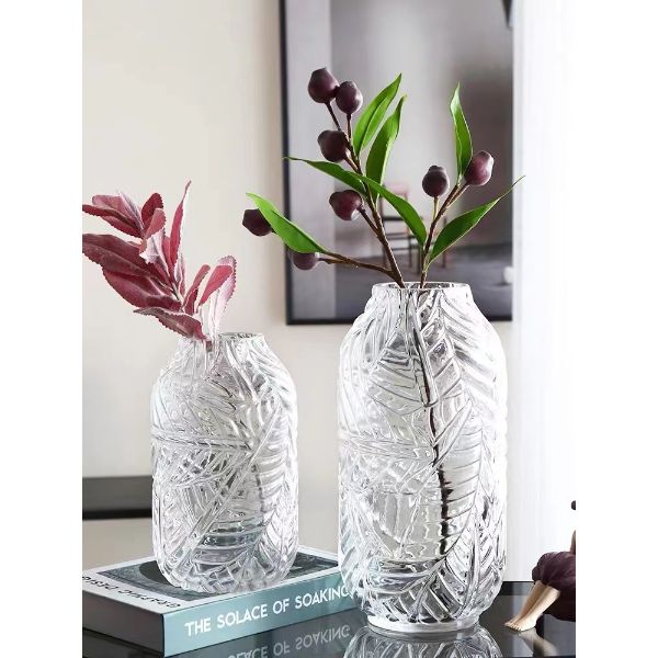 Leaf Pattern Glass Vase - 14cm x 29cm | The Base Warehouse