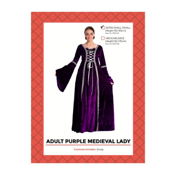 Purple Medieval Adult Lady Costume - X-small / Small | The Base Warehouse