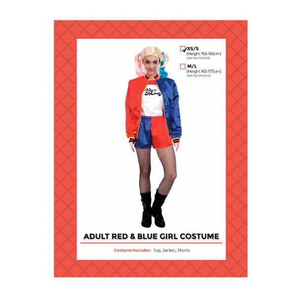 Adult Red and Blue Girl Costume (XS/S) | The Base Warehouse
