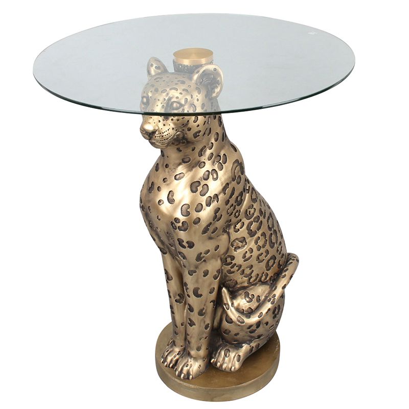 Gold Leo Leopard Side Table - 40cm x 50cm | The Base Warehouse