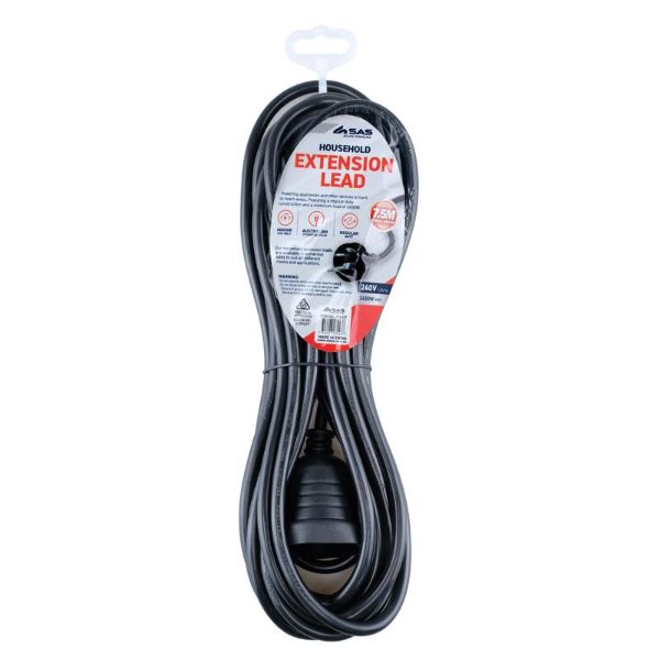 Black 240V 10A Max Load 2400W Piggy Back Extension Lead - 7.5m | The ...