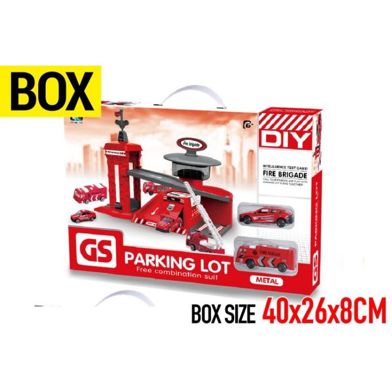 Fire Truck Parking Lot with 2 x Alloy Cars | The Base Warehouse