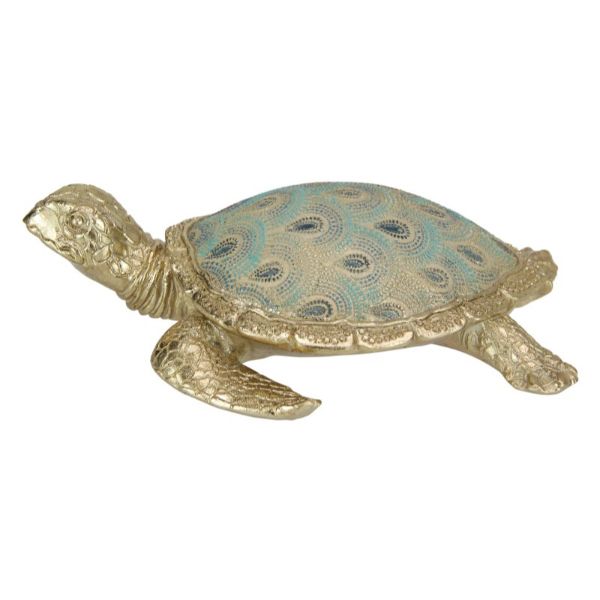 Gold Turtle with Blue Hue Coral Design Finish - 23cm | The Base Warehouse