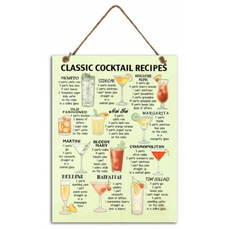 Metal Classic Cocktail Recipe Wall Hanging - 30cm x 40cm | The Base ...