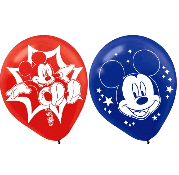 6 Pack Blue & Red Mickey Mouse Latex Balloons - 30cm | The Base Warehouse