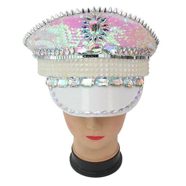 Adults Pink & White Sequin Police Hat | The Base Warehouse