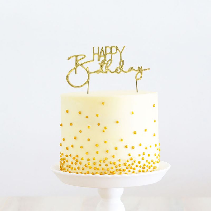 HBD Gold Metal Cake Topper - 75mm x 130mm | The Base Warehouse