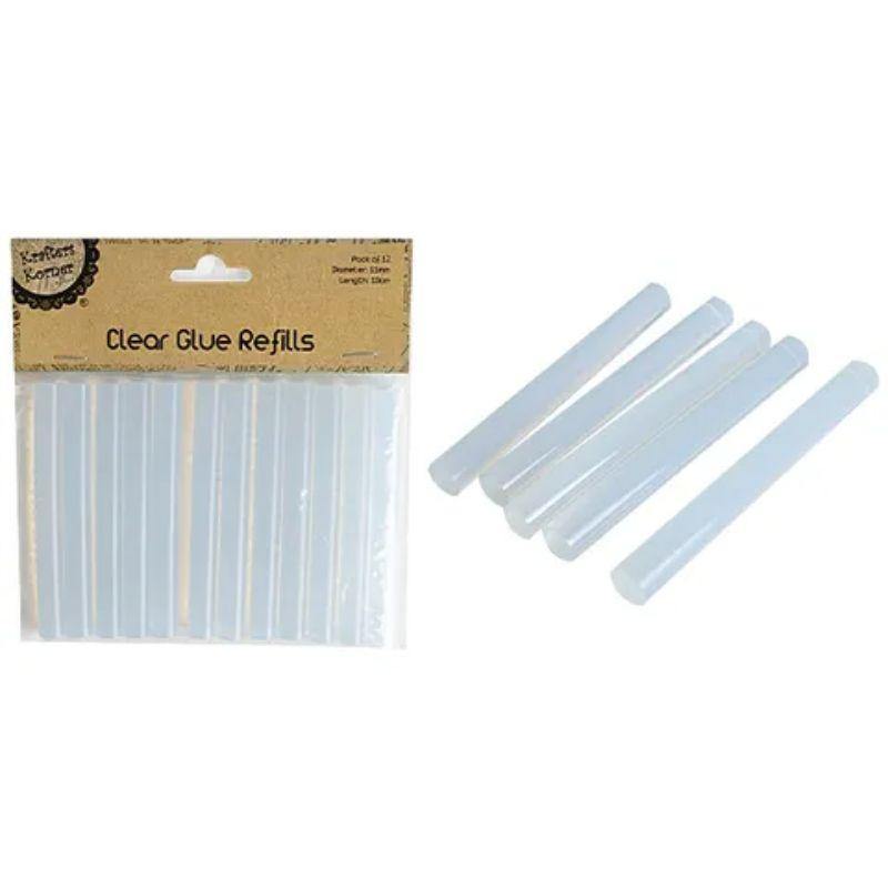 12 Pack Clear Glue Stick Refil - 11mm x 10cm | The Base Warehouse