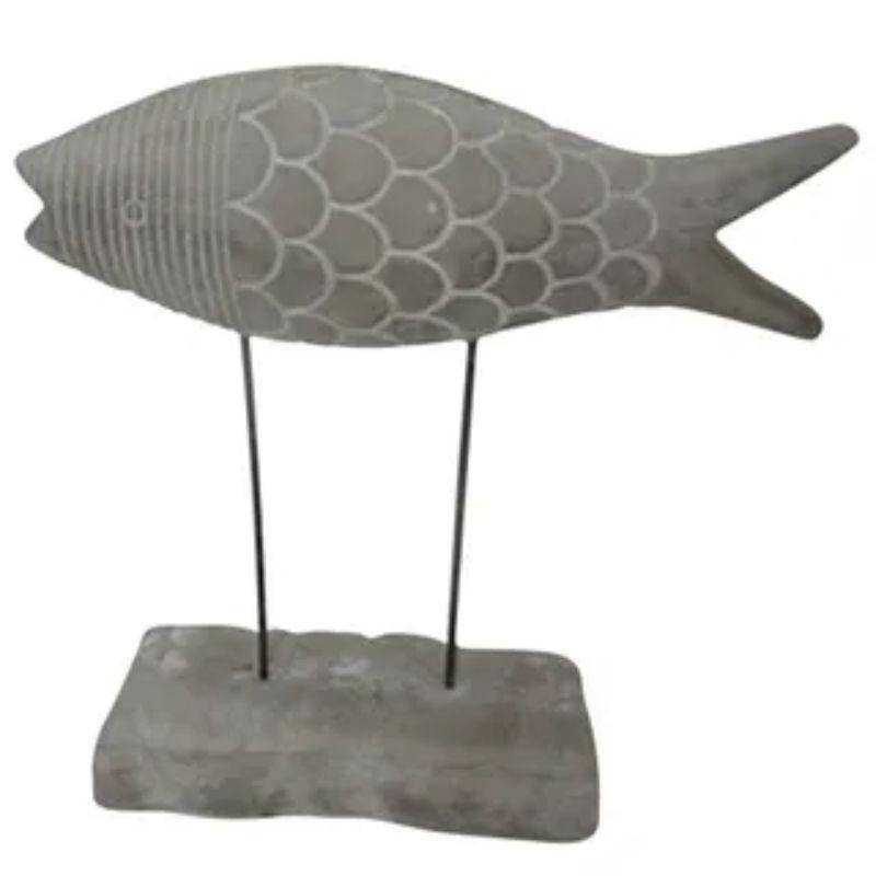 White Wash Flo Fish Cement Sculpture - 31cm x 29.5cm | The Base Warehouse