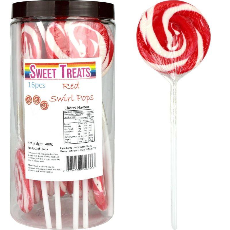 16 Pack Red Swirl Pops - 480g | The Base Warehouse